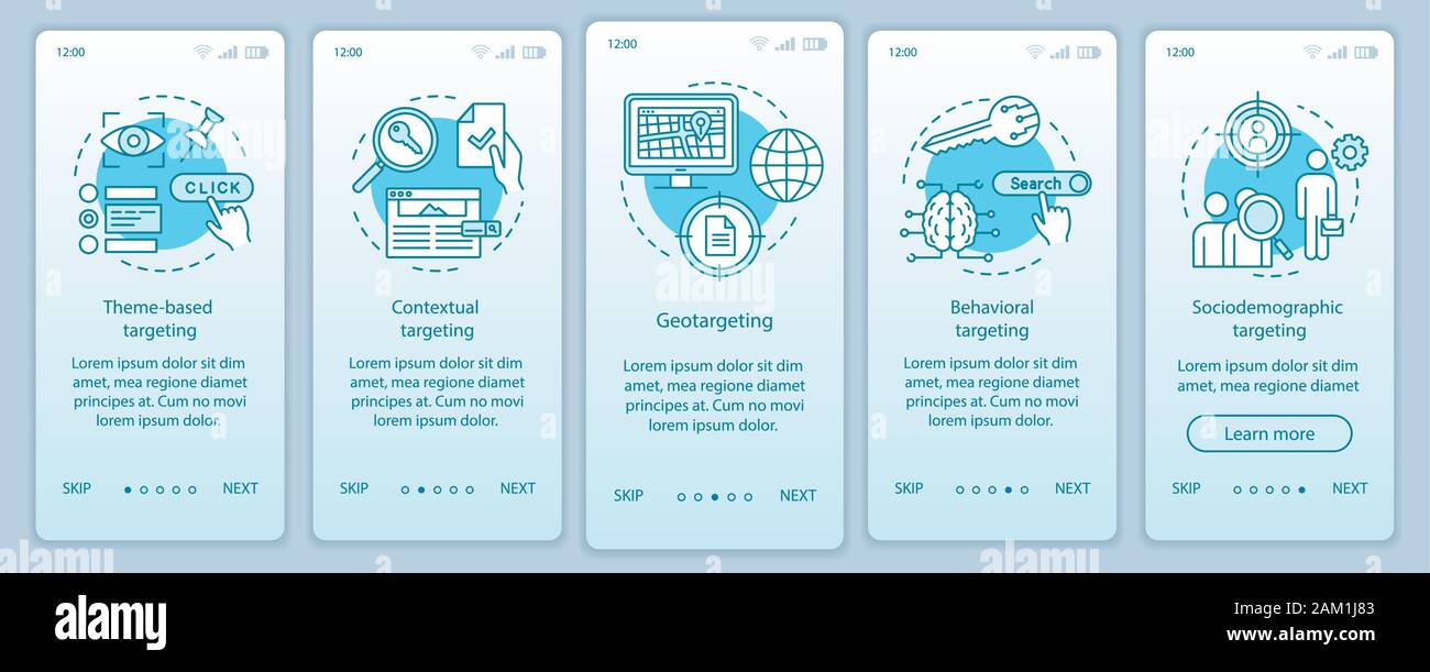 Targeting Types Turquoise Gradient Onboarding Mobile App Page Screen Vector Template Targeted
