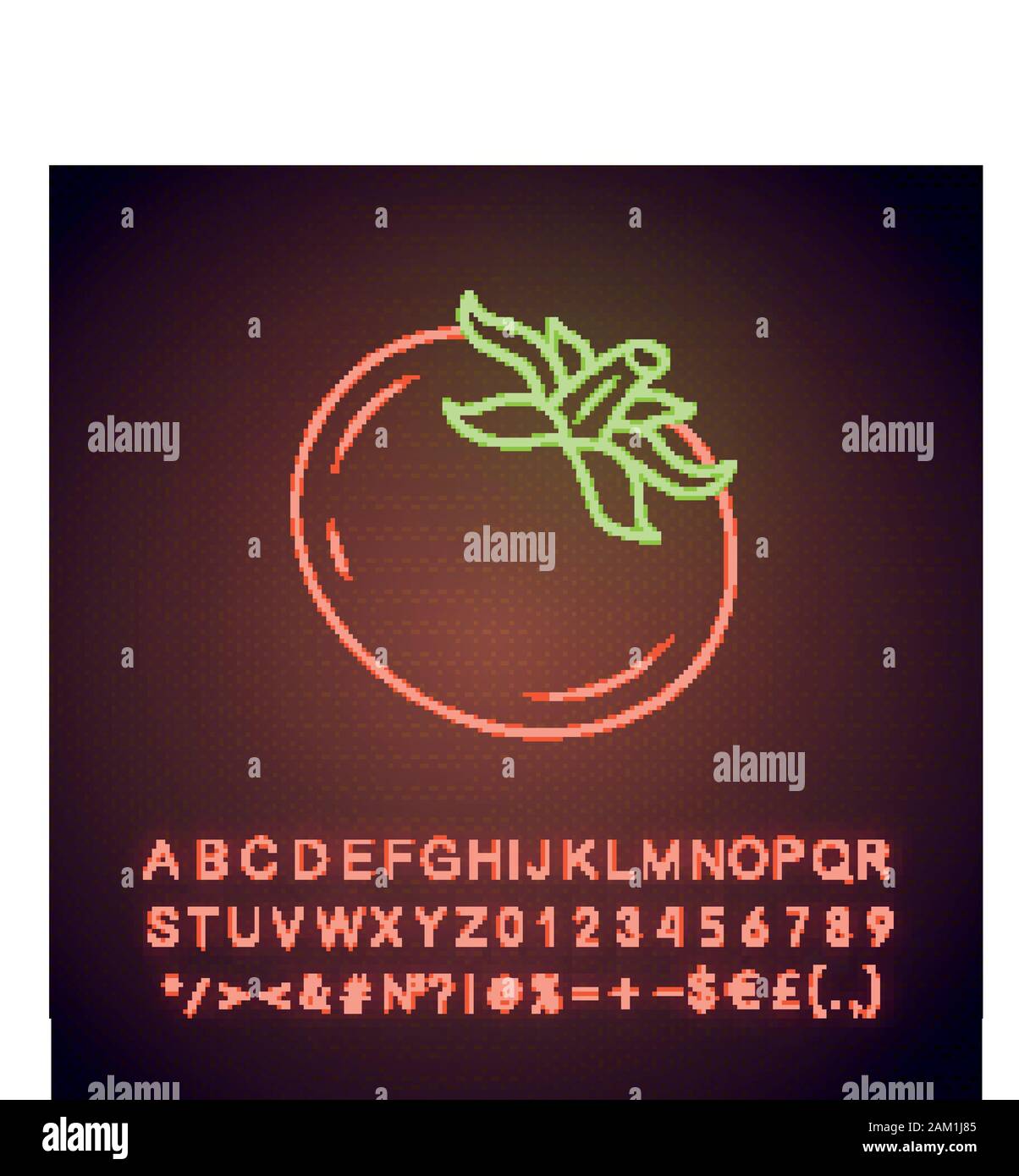 Tomato neon light icon. Salad ingredient. Agriculture plant. Vegan food ...