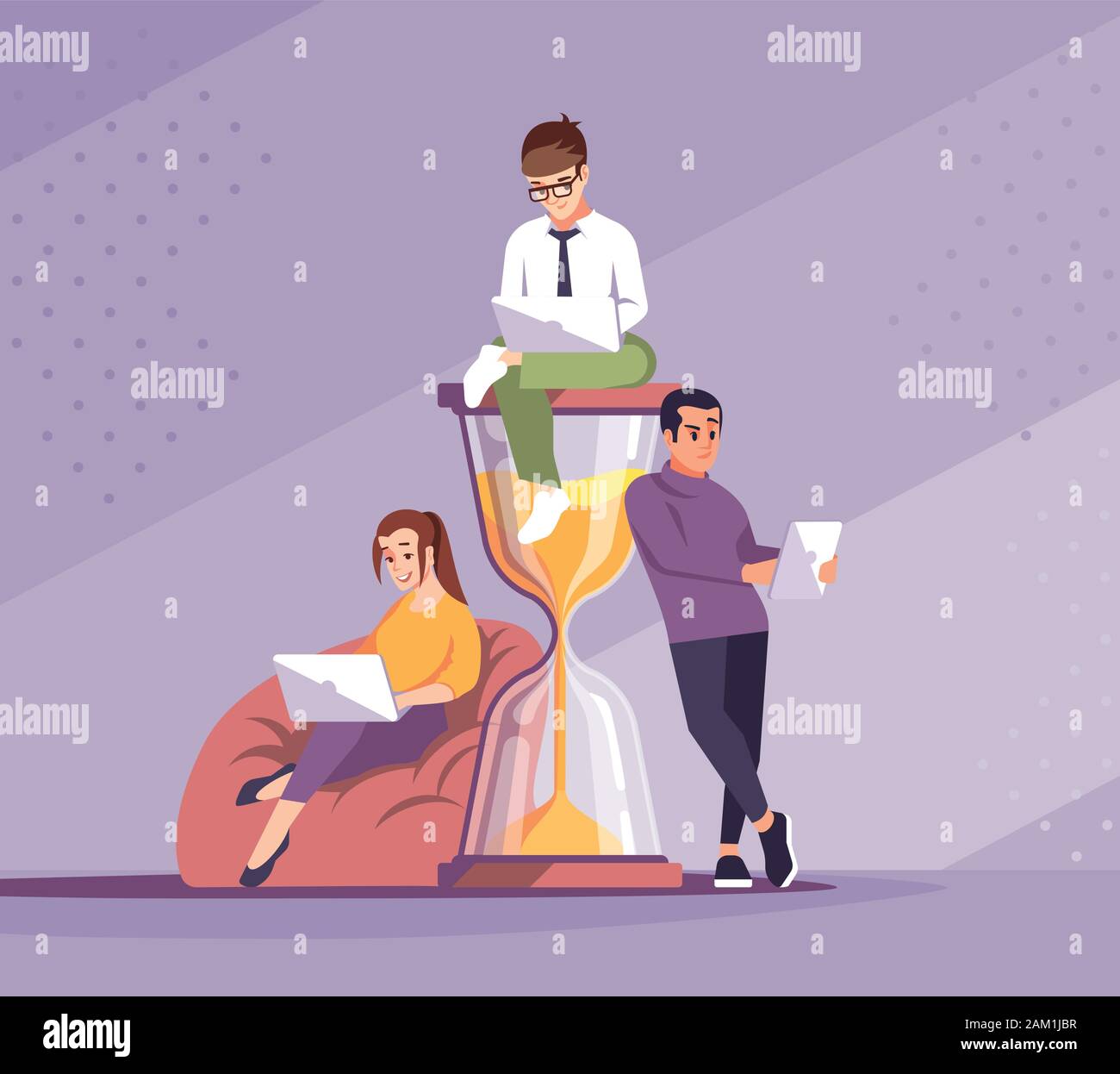 Time management flat vector illustration. Freelancers working cartoon ...