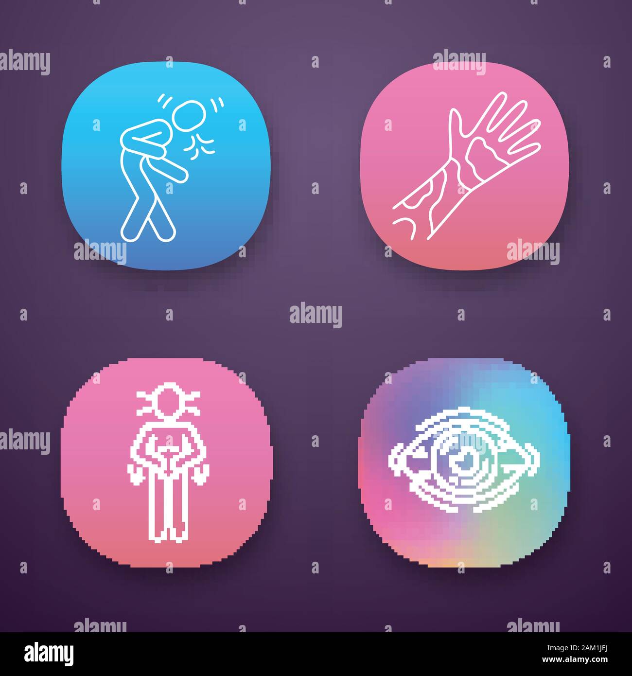 Seasonal allergy symptoms app icons set. Allergic conjunctivitis, eye ...