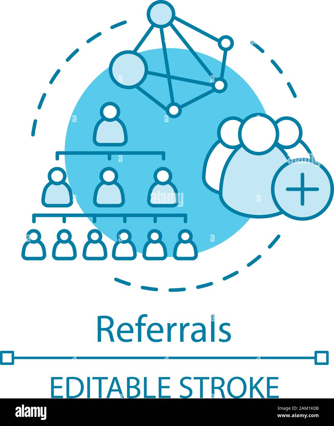 Referrals turquoise concept icon. Network marketing idea thin line ...