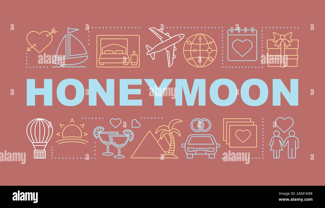 Honeymoon word concepts banner. Romantic voyage, vacation. City tours ...