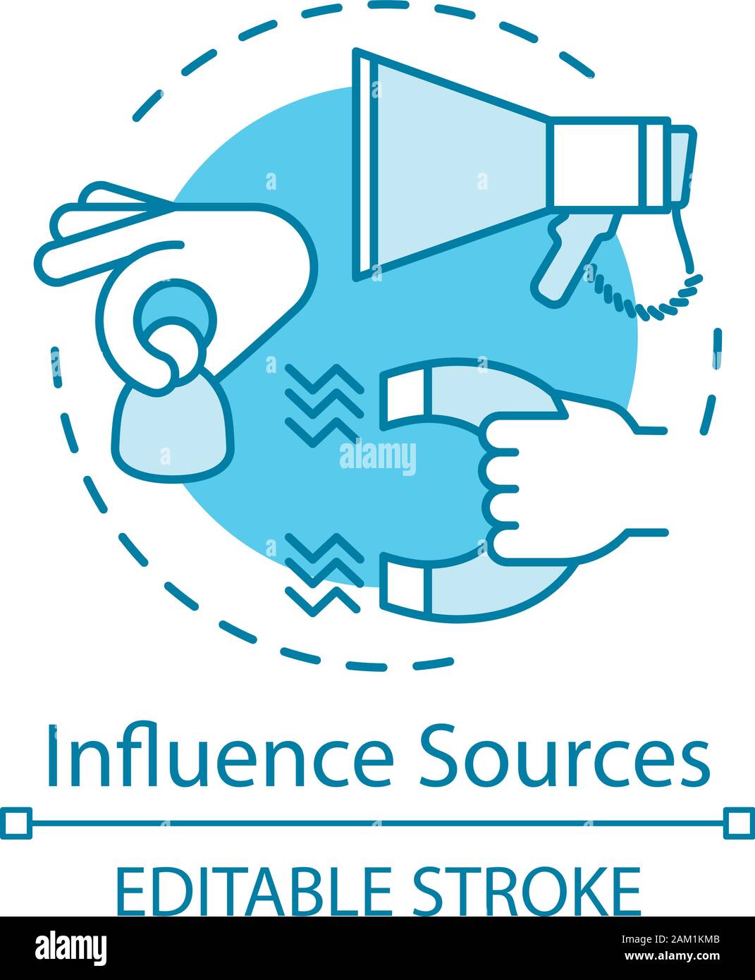 Influence sources turquoise concept icon. Customer attraction strategy ...