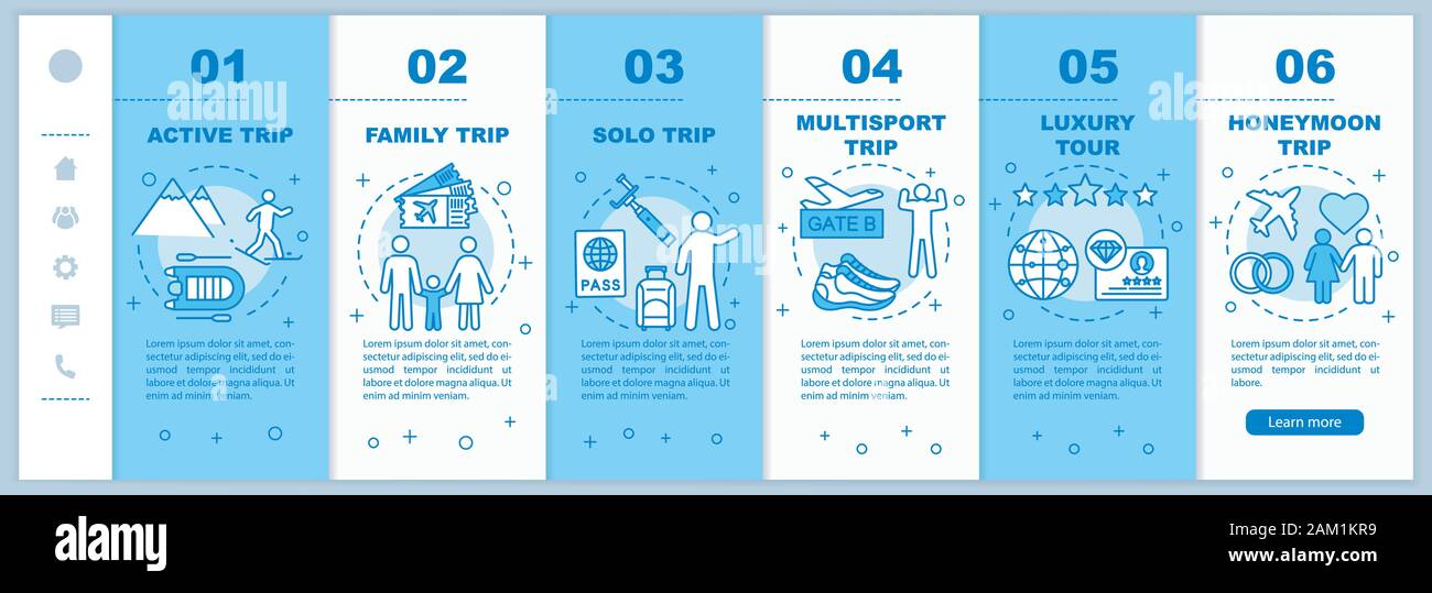 Travel styles onboarding mobile web pages vector template. Luxury tour ...