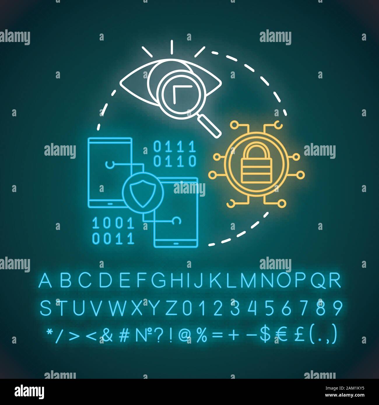 Cross Platform Security Neon Light Concept Icon Information Protection