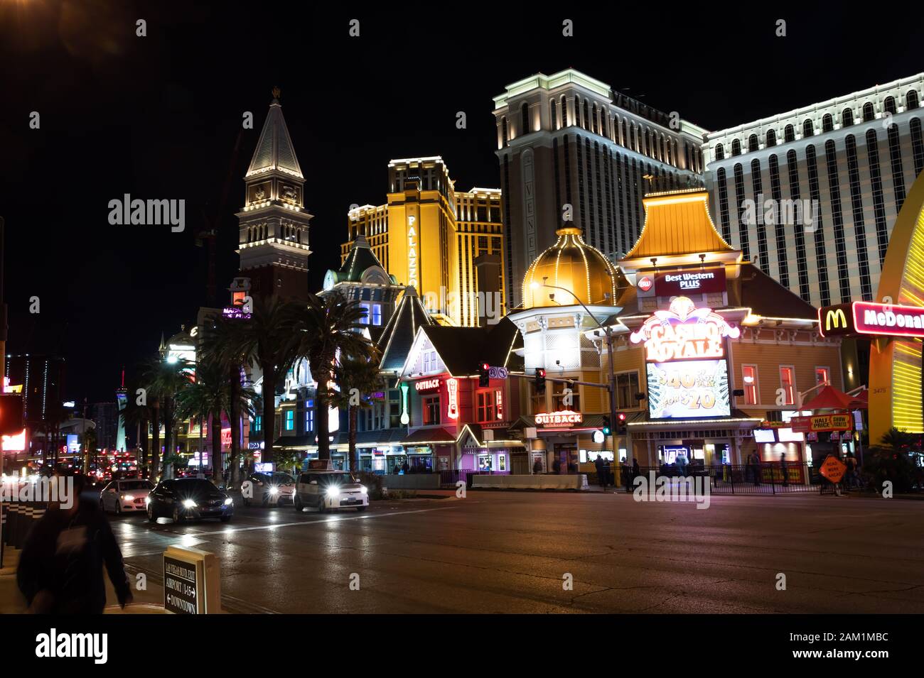 Las Vegas, Nevada, illuminated at night with traffic passing through ...