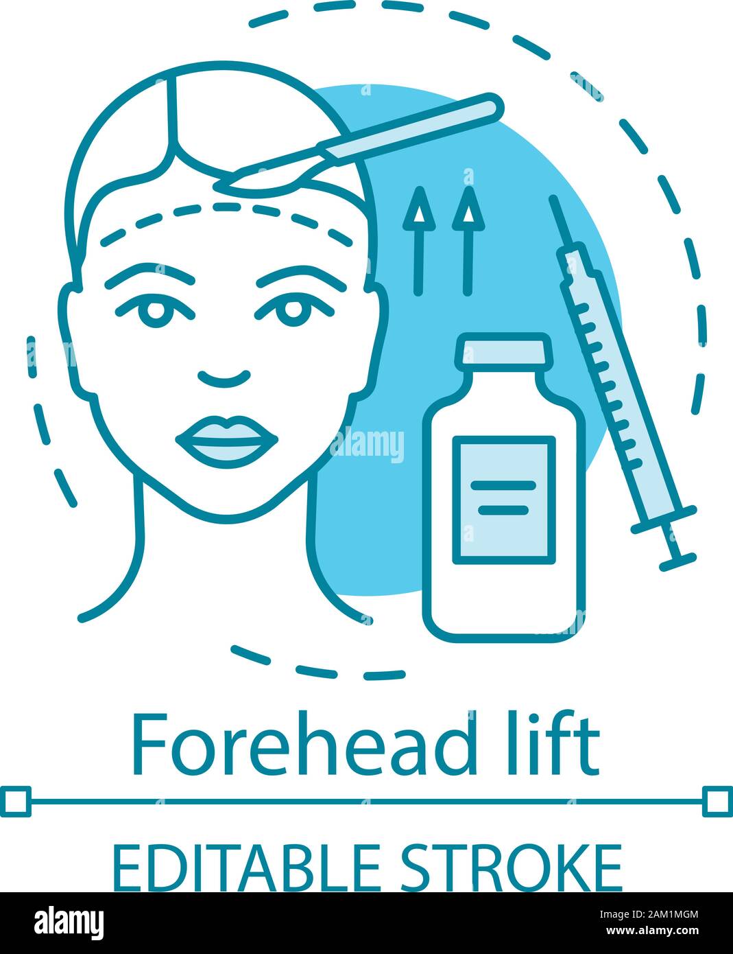 Forehead lift concept icon. Reduce face wrinkle lines idea thin line ...