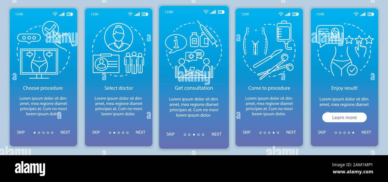 Hospital treatment procedure onboarding mobile app page screen vector ...