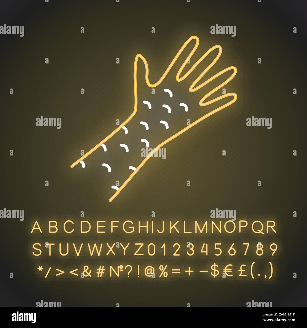 Skin rash, hives neon light icon. Rubeola, measles symptom. Urticaria ...