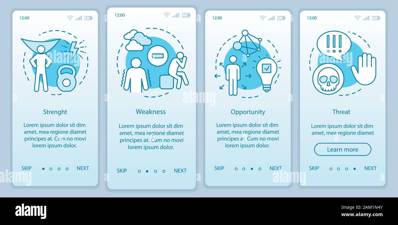 SWOT analysis turquoise gradient onboarding mobile app page screen ...