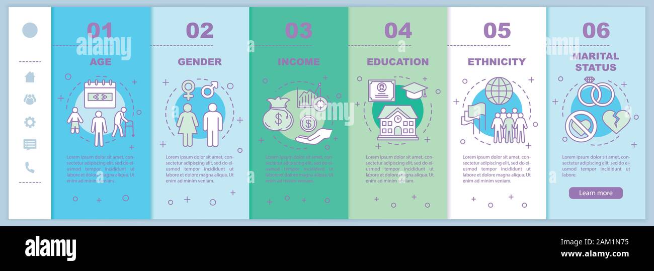 Demographics onboarding mobile web pages vector template. Responsive ...