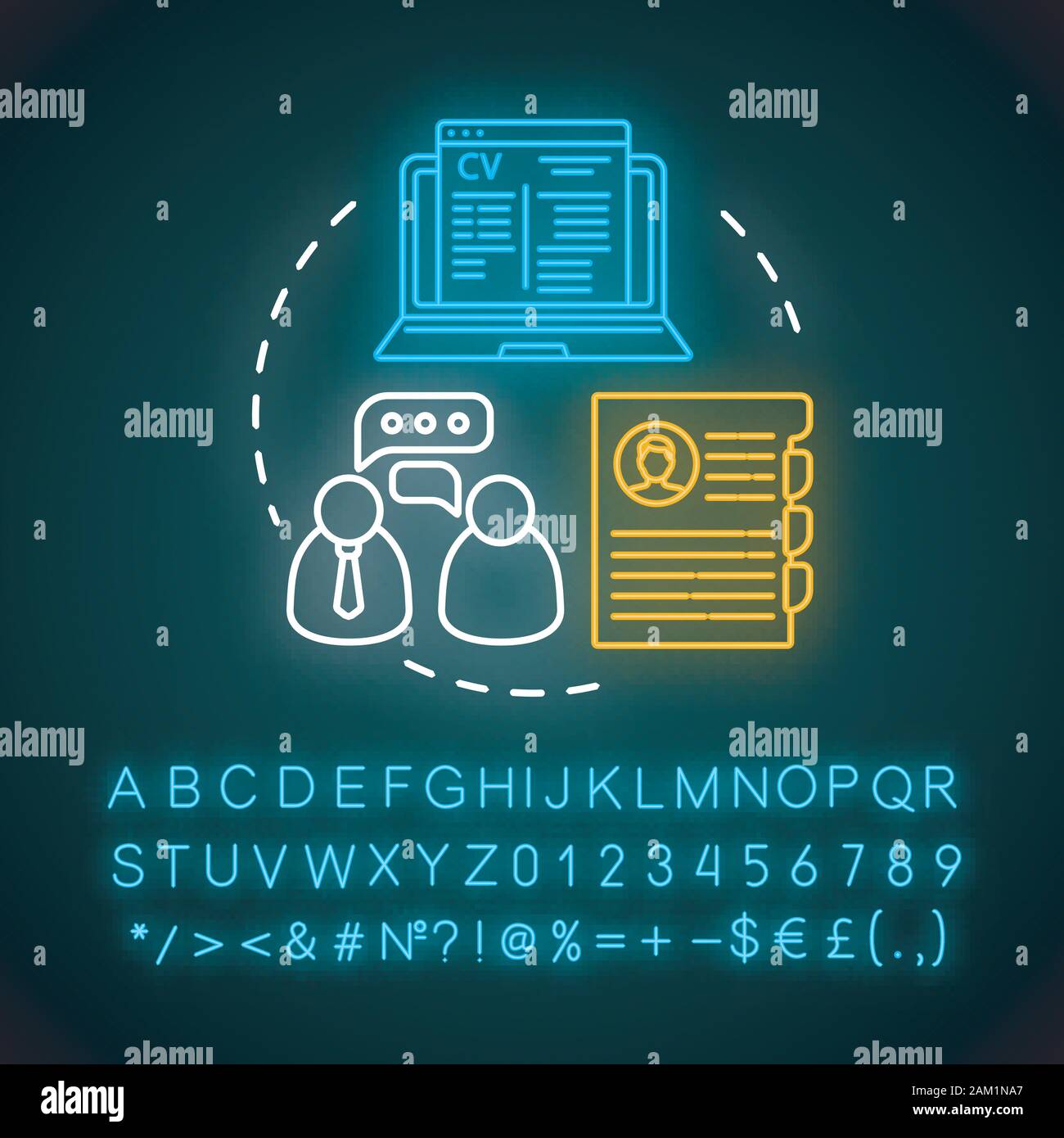 Pre-employment interview neon light concept icon. Hr agency. Employment ...