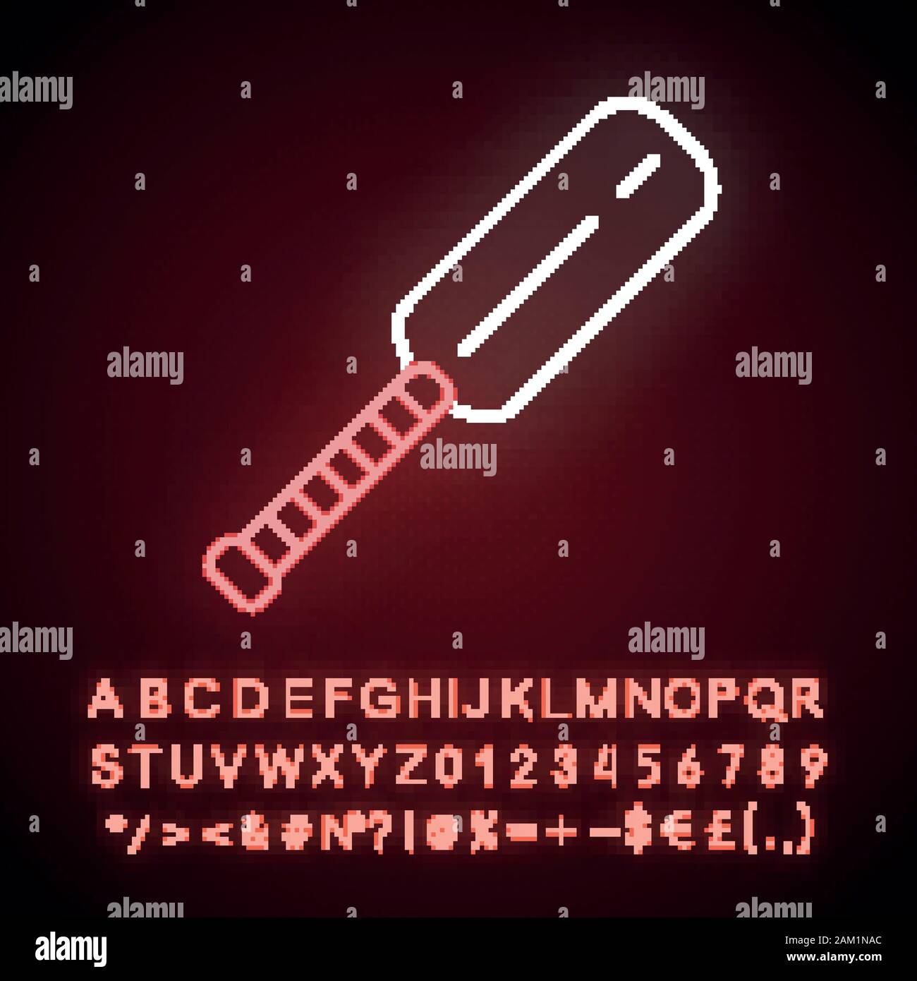 Cricket bat neon light icon. Equipment for batsmen. Wooden flat block ...