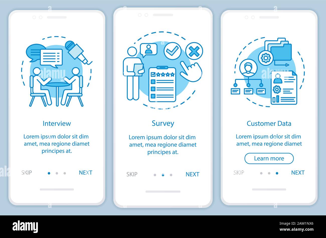 Customers profile methods blue onboarding mobile app page screen vector ...