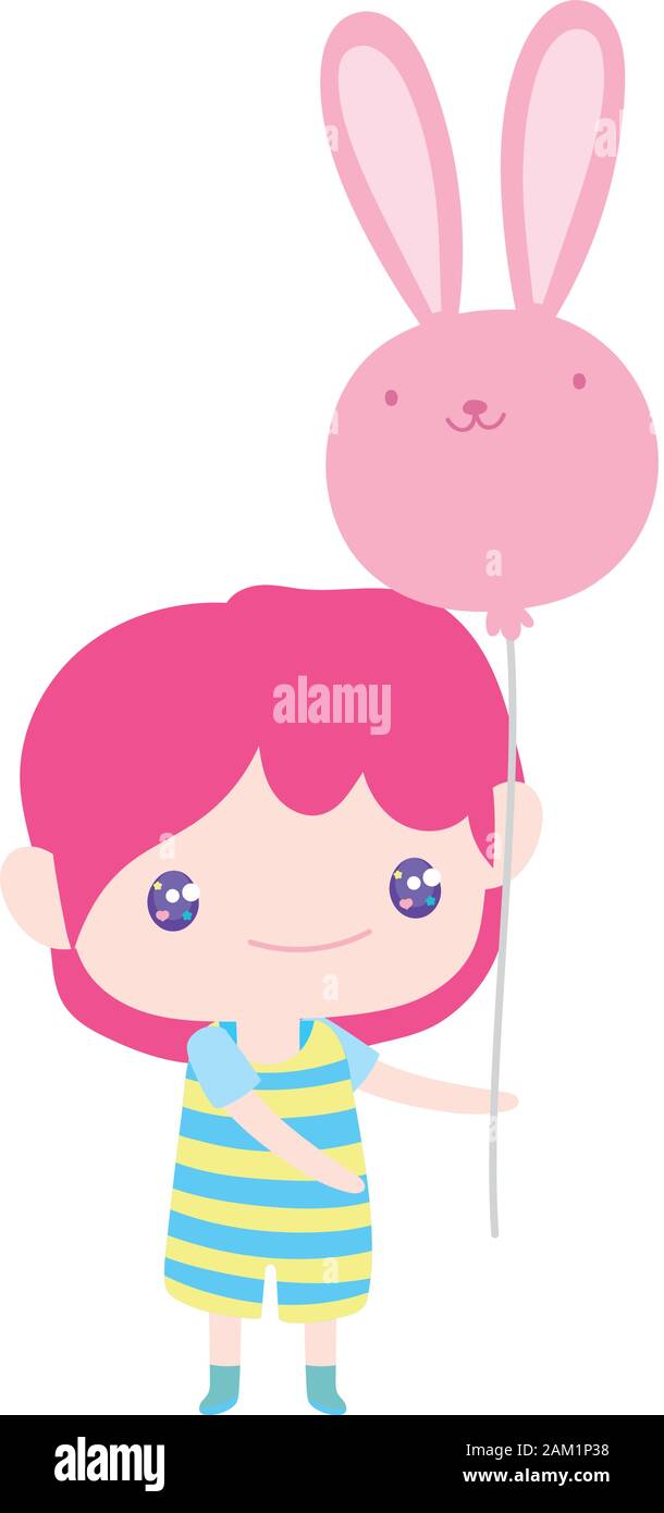 cute little boy cartoon with balloon shaped rabbit vector illustration ...