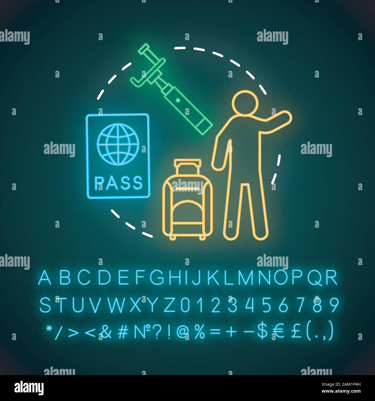 Solo trip neon light concept icon. Travel style idea. City tours ...