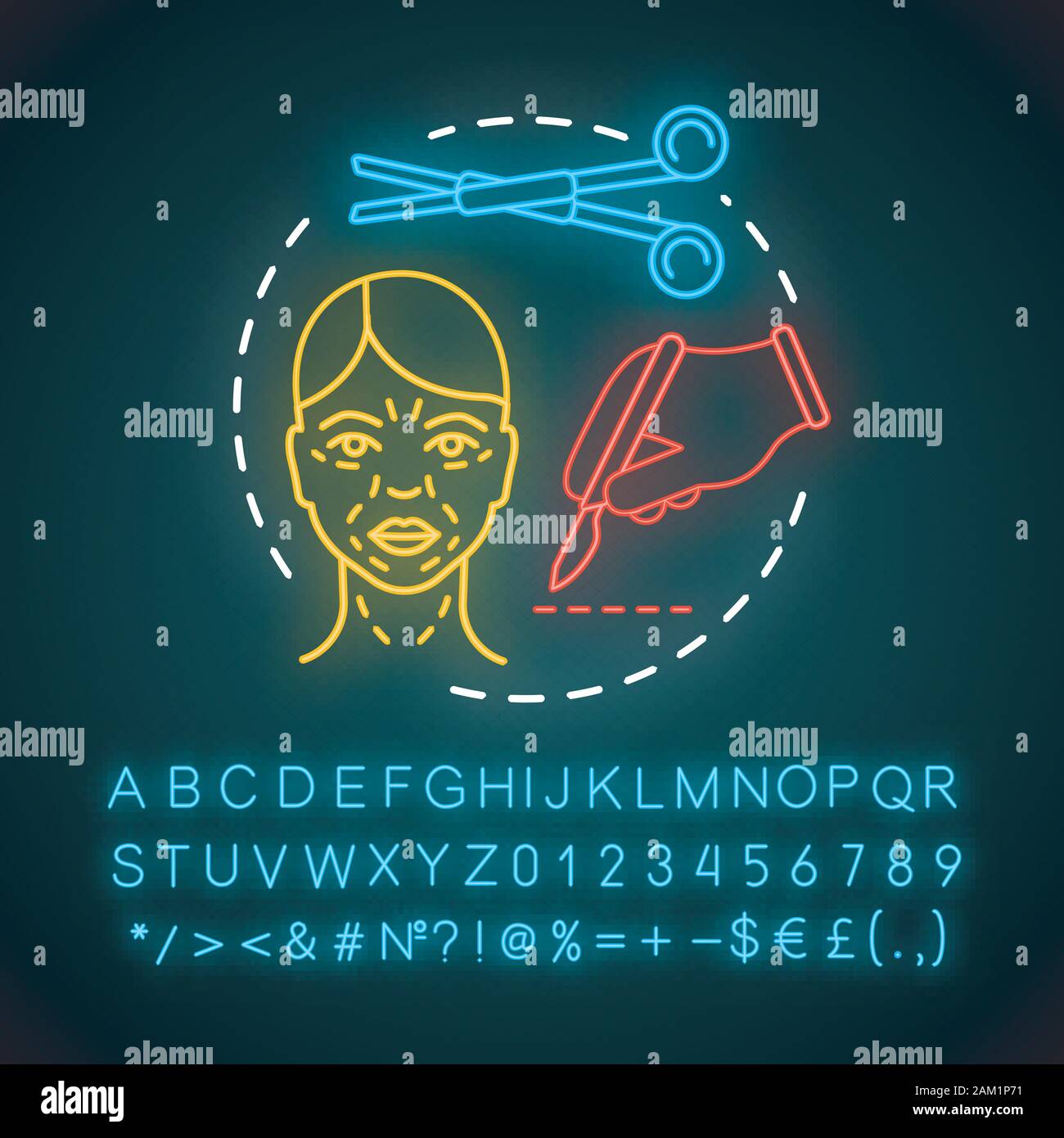 Reconstructive surgery neon light icon. Body structures treatment ...