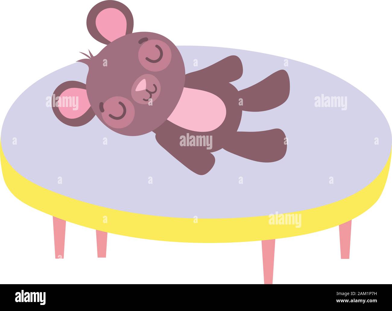 round table with teddy bear toy on white background vector illustration ...
