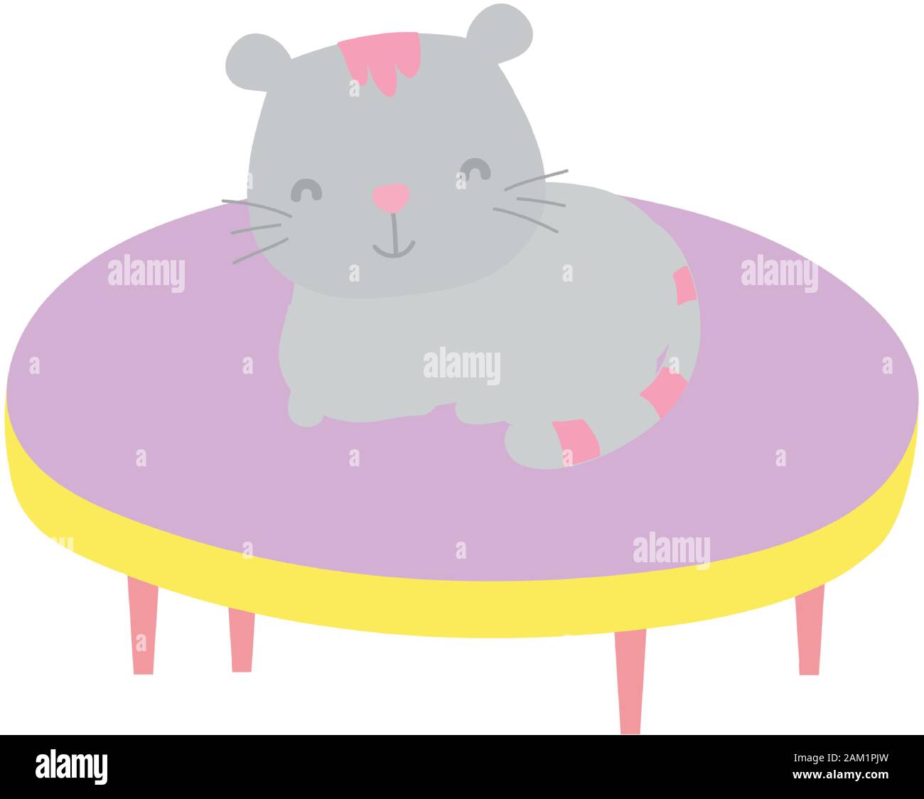 cute cat sitting on round table cartoon on white background vector ...