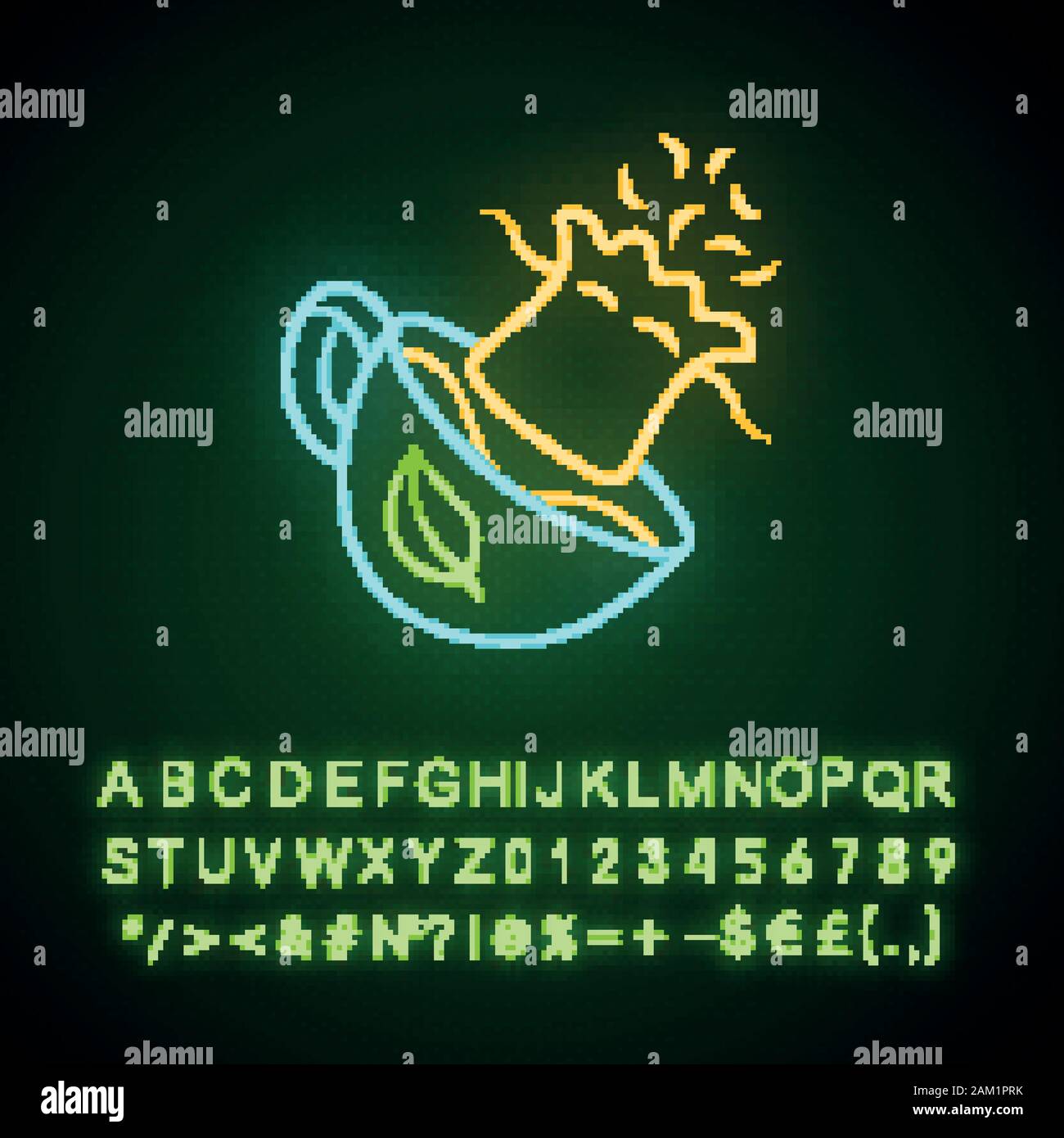 Reusable tea bag neon light icon. Zero waste container for tea infusing ...