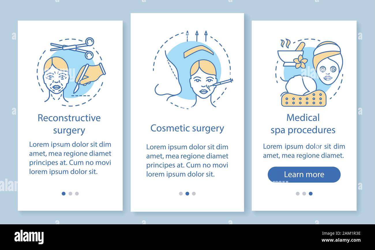 Cosmetic plastic surgery onboarding mobile app page screen with linear ...