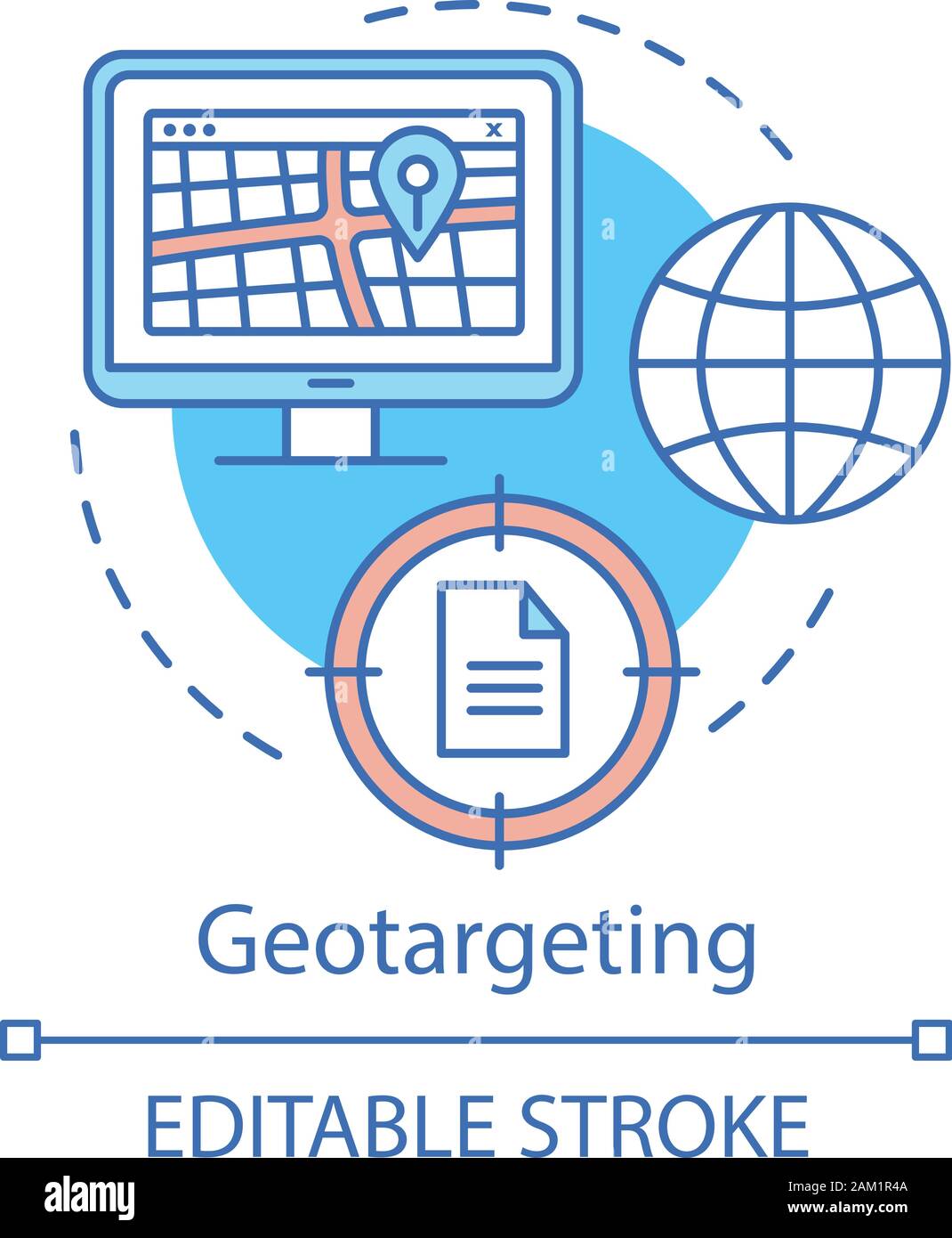 Geotargeting concept icon. Geolocation ranking, location marketing, GPS navigation idea thin ...