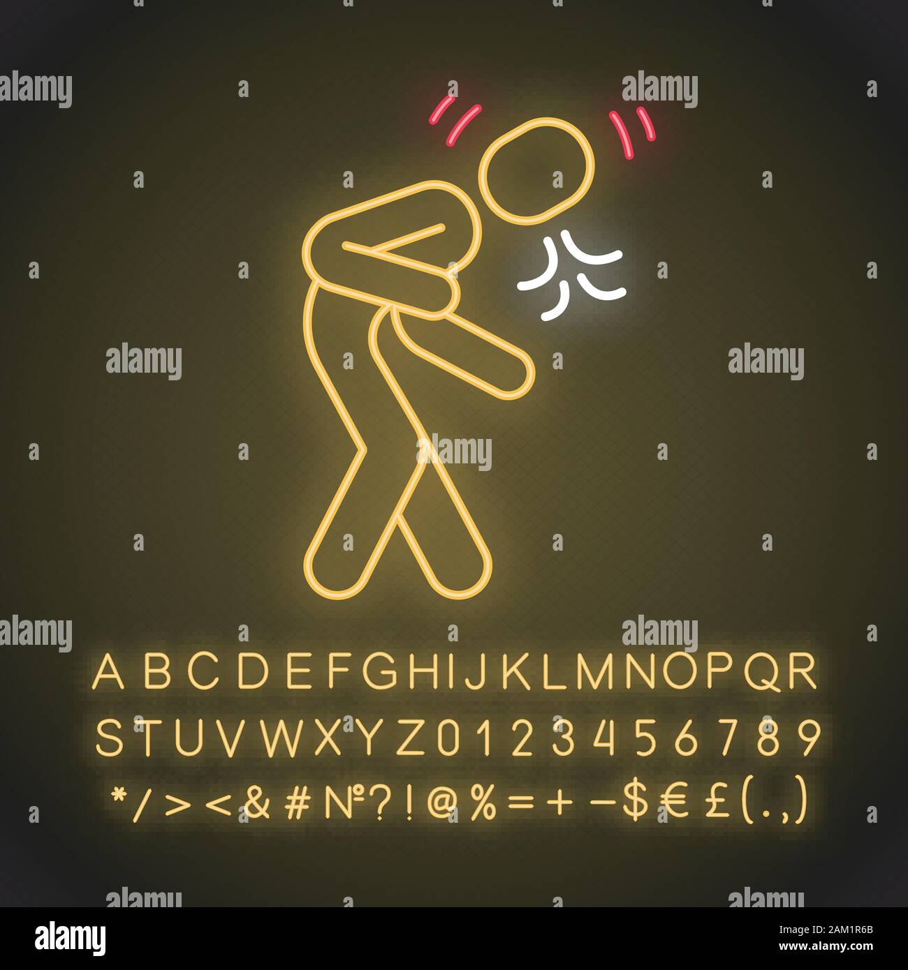 Coughing, sneezing neon light icon. Allergic asthma attack. Glowing ...