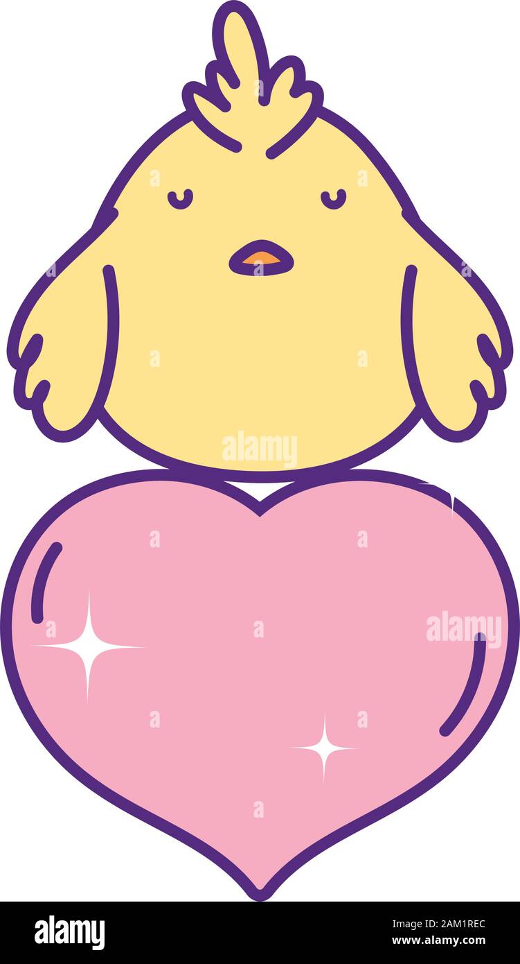 cute little chicken cartoon on love heart on white background vector ...