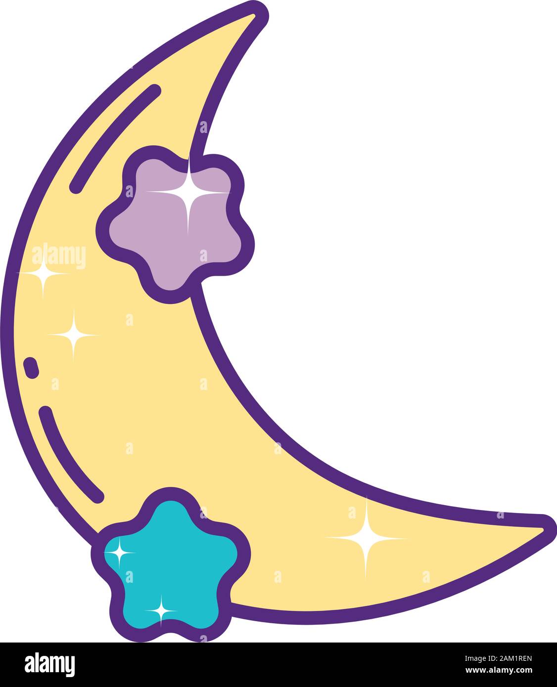half moon stars decoration magic cartoon on white background vector ...