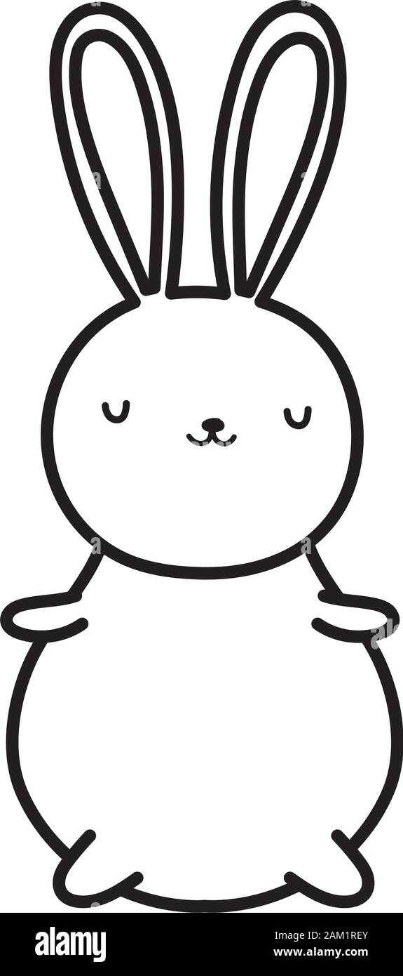 cute rabbit cartoon character toy icon vector illustration thick line ...
