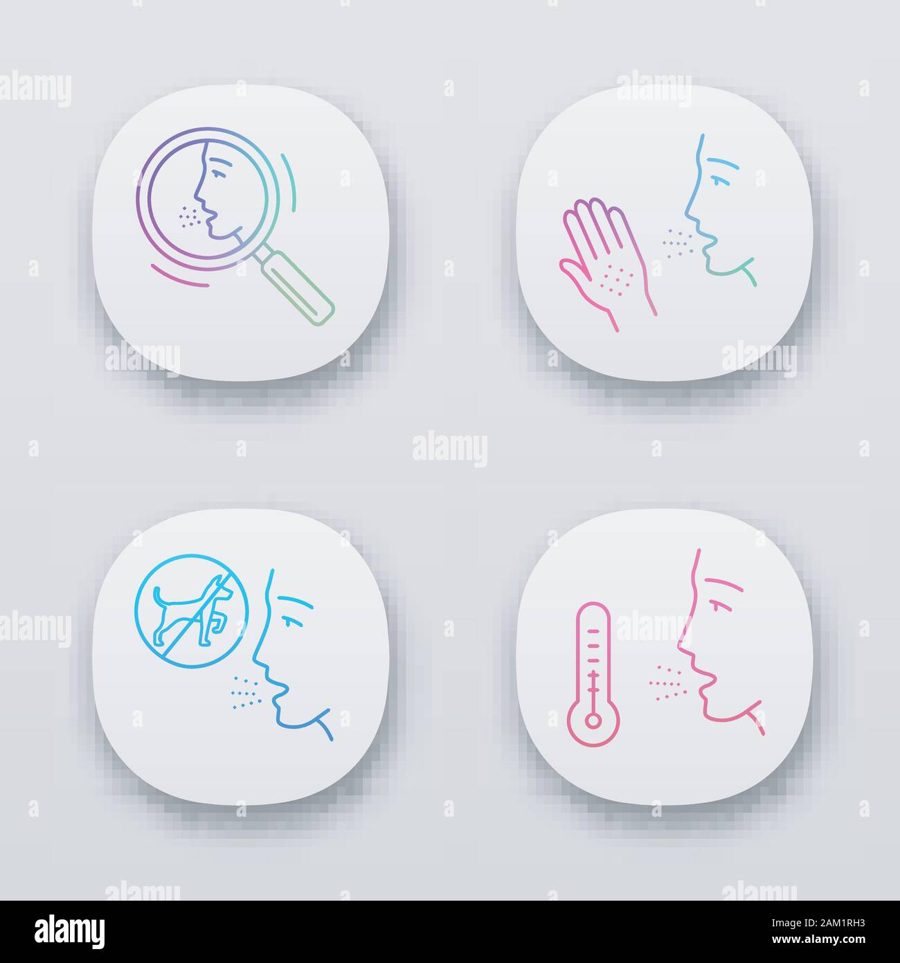 Allergies app icons set. Allergic reactions and diagnosis. Respiratory ...