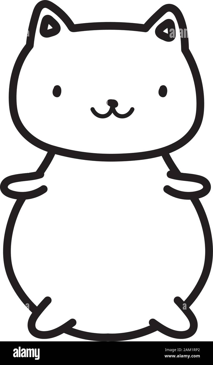 cute cat happy cartoon design vector illustration thick line Stock ...