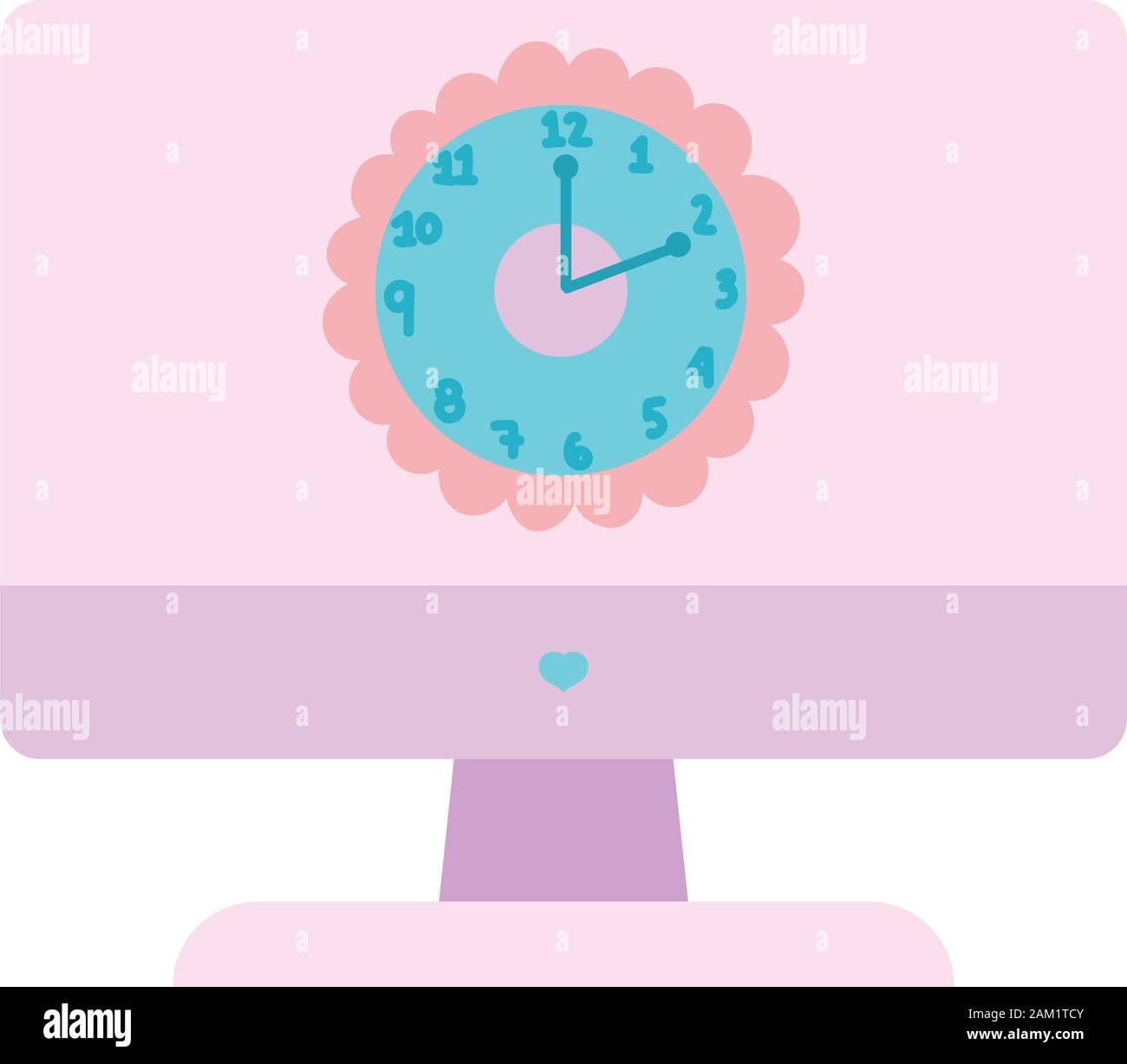 cute computer monitor with clock on screeen on white background vector ...