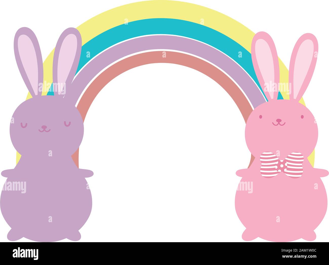 cute rabbits cartoon animals rainbow decoration vector illustration ...