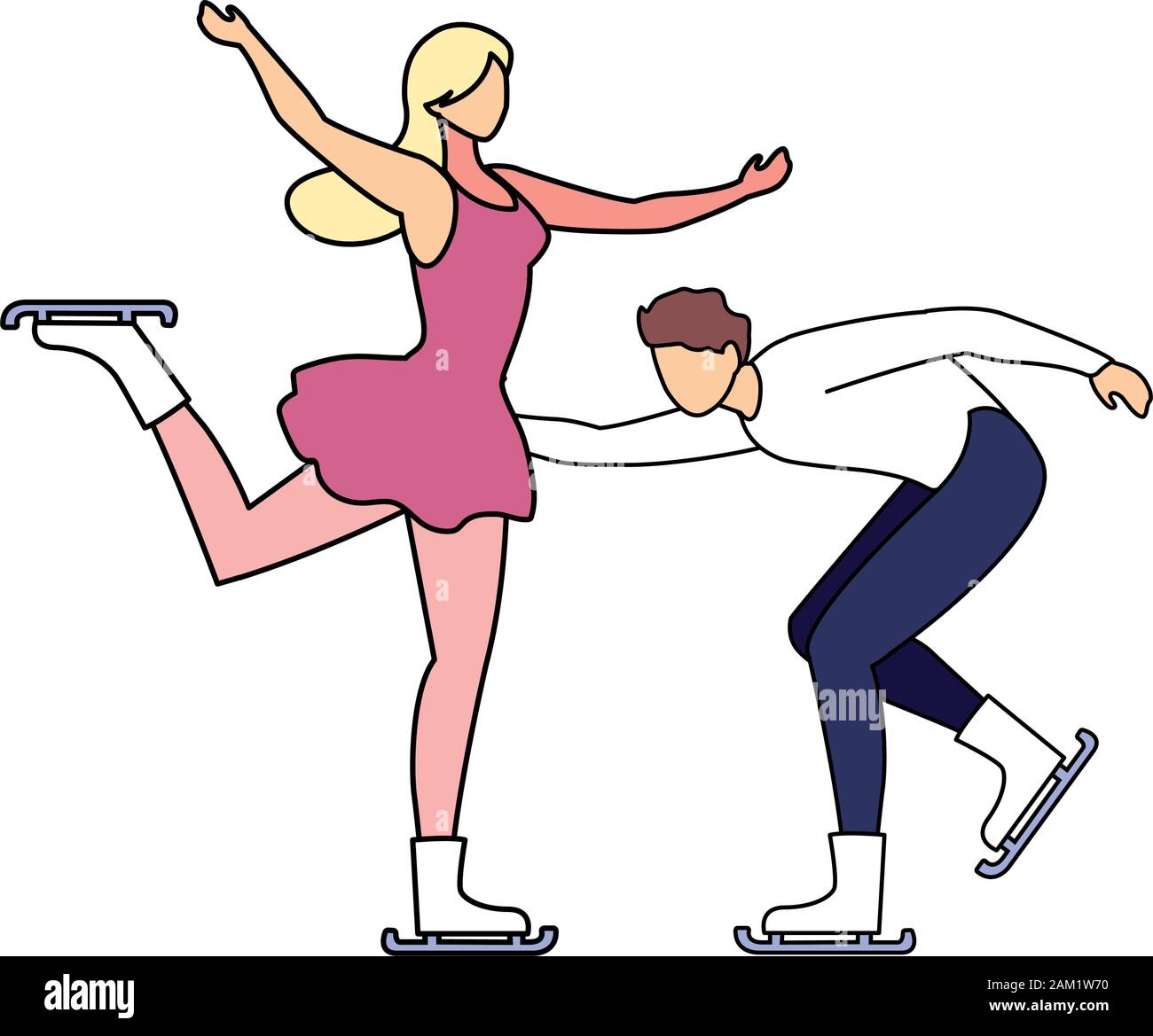 couple of people practicing figure skating on white background vector ...