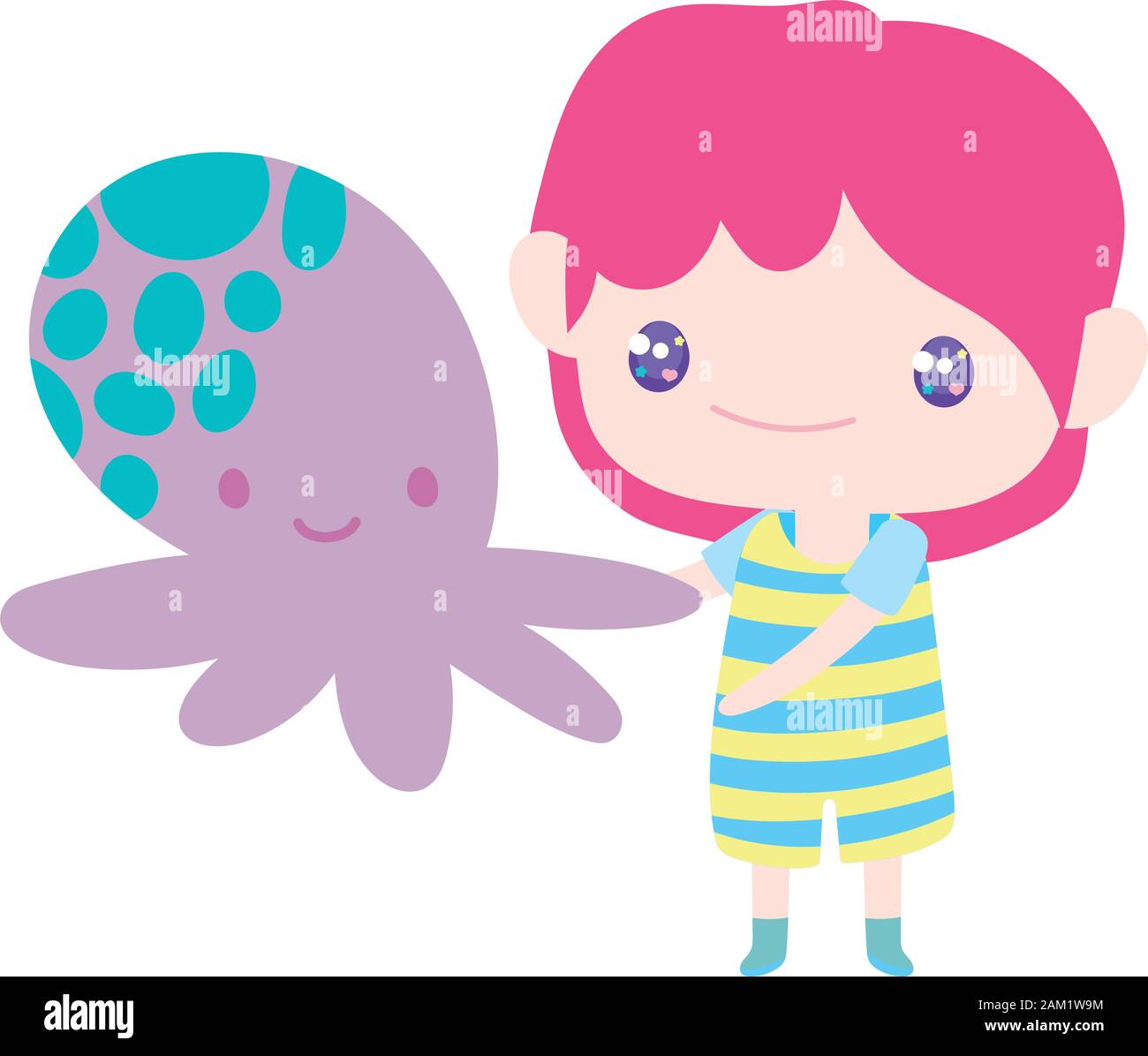 cute little boy cartoon and toy octopus vector illustration Stock ...