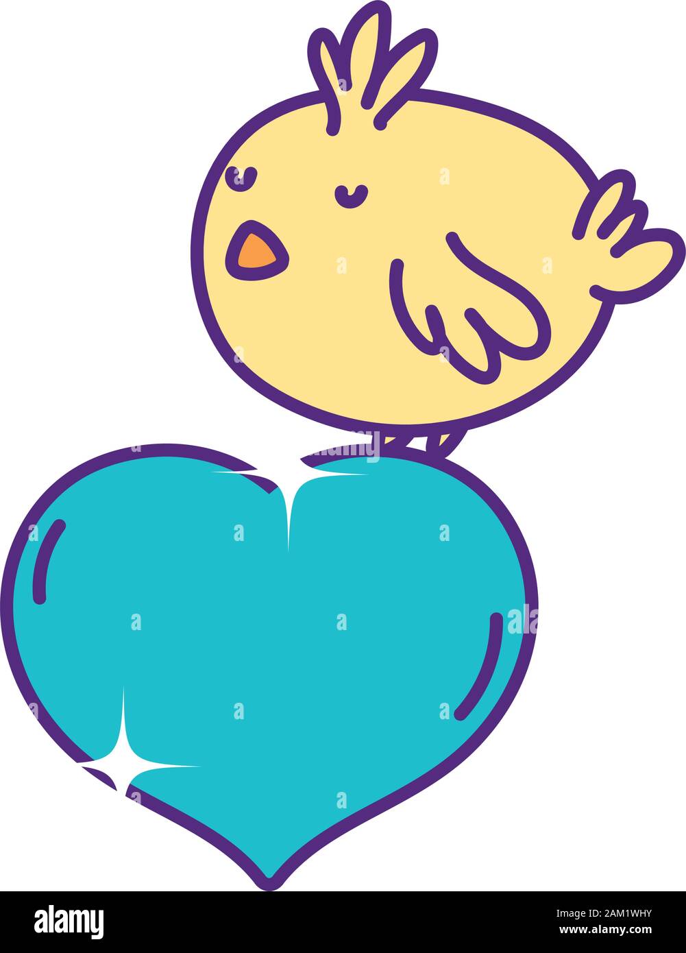 cute little chicken cartoon on love heart on white background vector ...