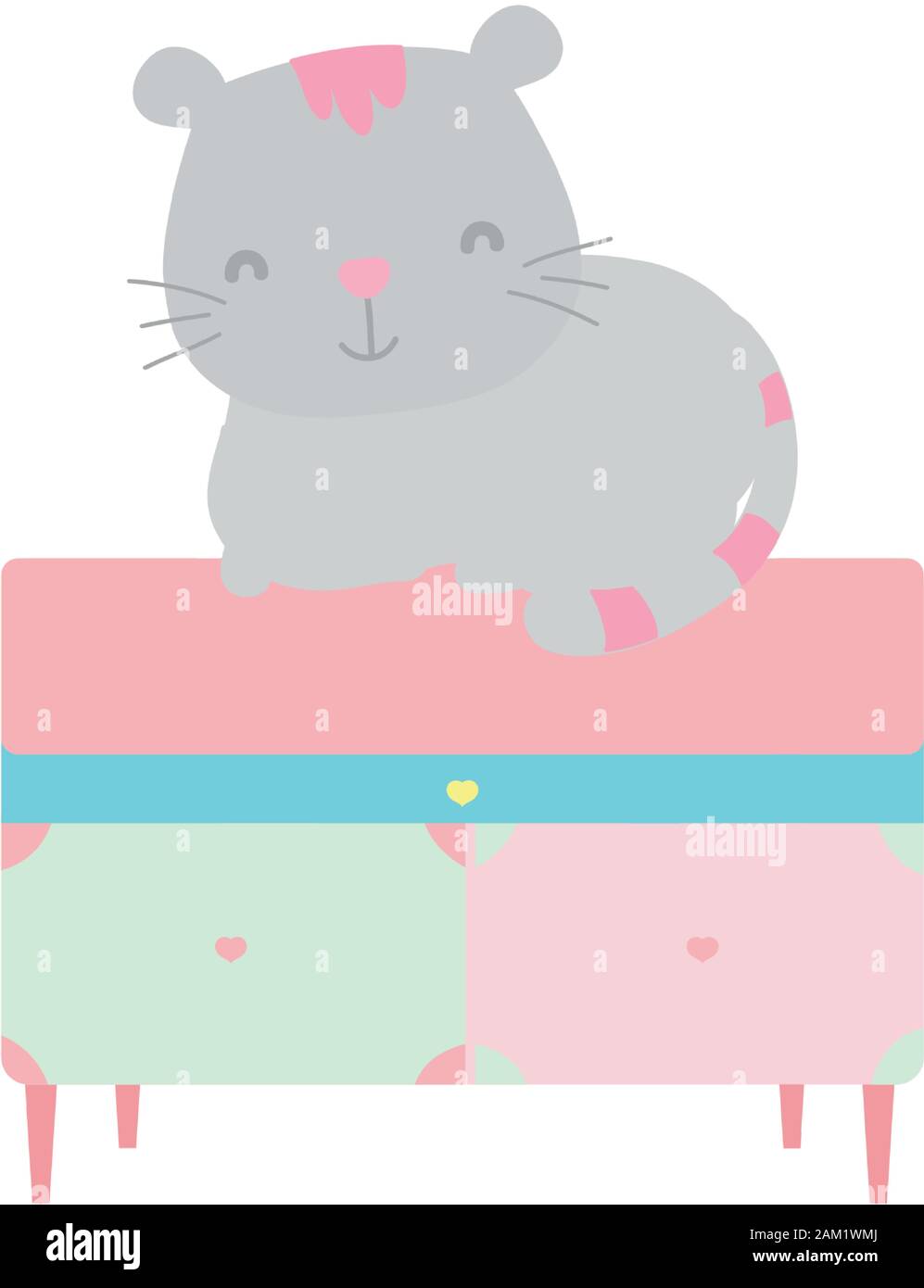 cute cat sitting on drawers furniture on white background vector ...