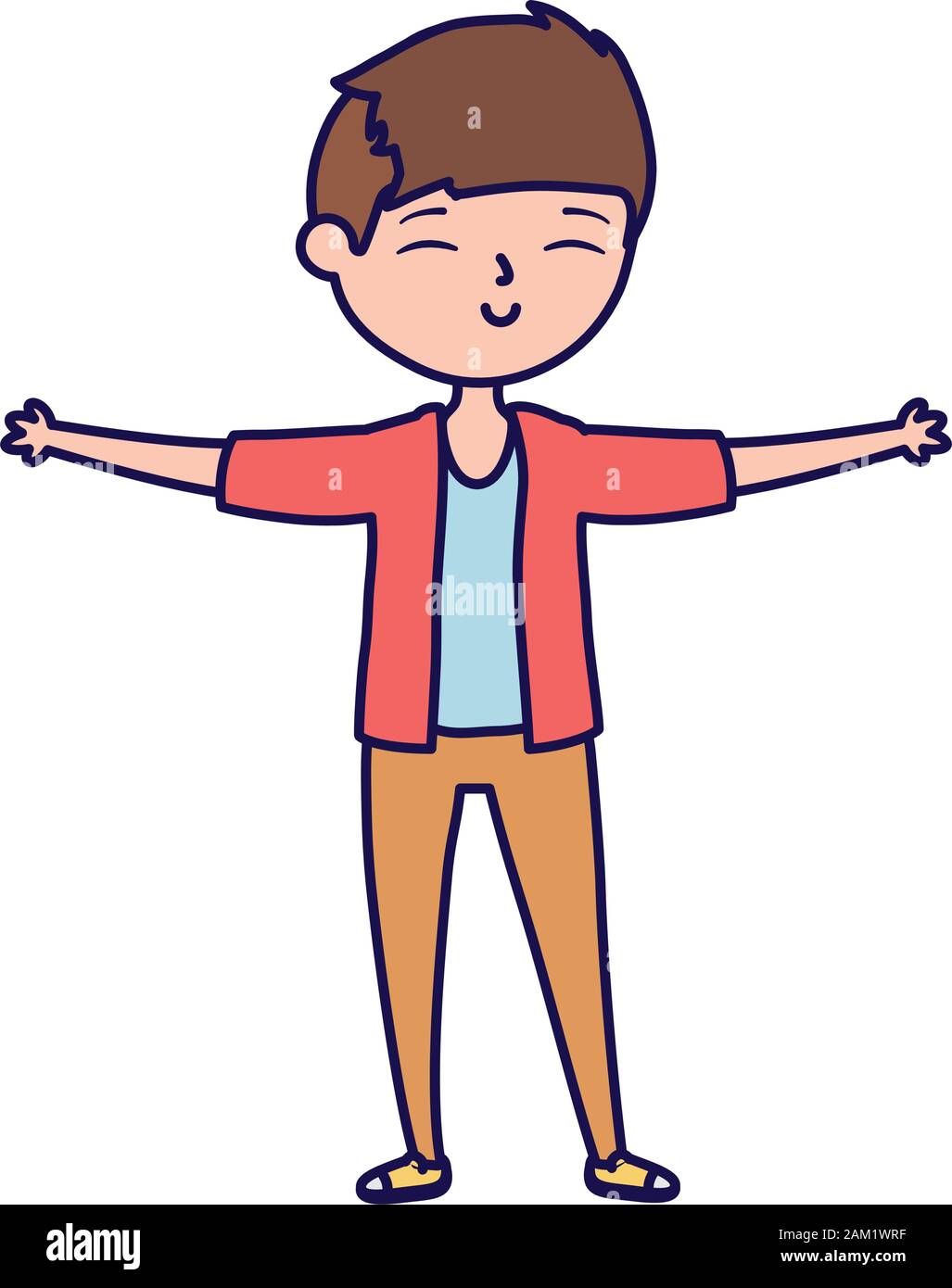 happy young man open arms cartoon vector illustration Stock Vector ...