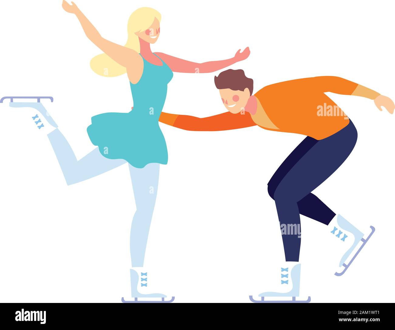 couple of people practicing figure skating on white background vector ...