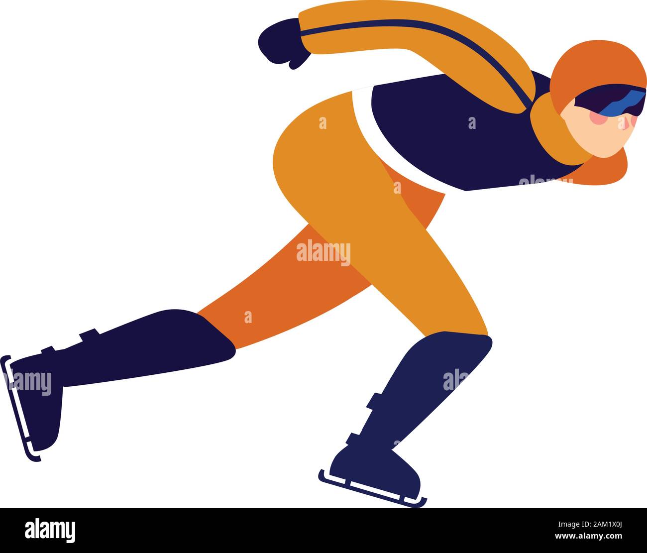 man practicing speed skating on white background vector illustration ...