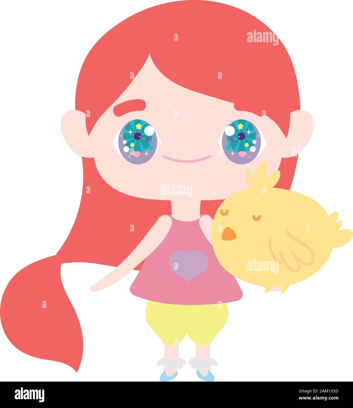 cute little girl anime cartoon holding chicken vector illustration ...