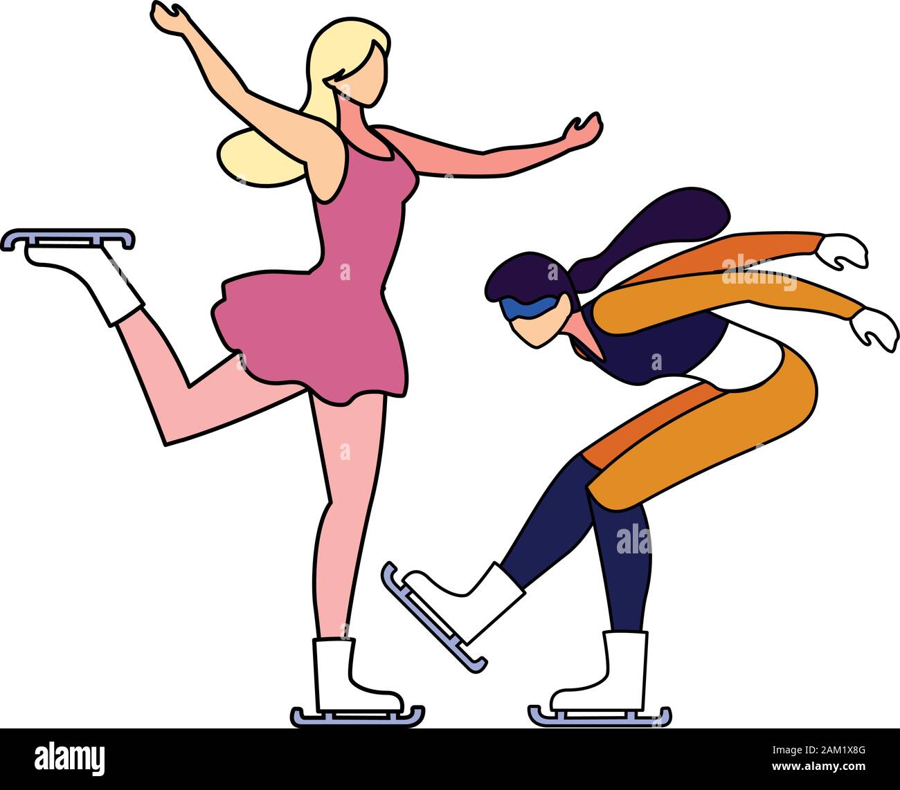 women practicing skating winter on white background vector illustration ...