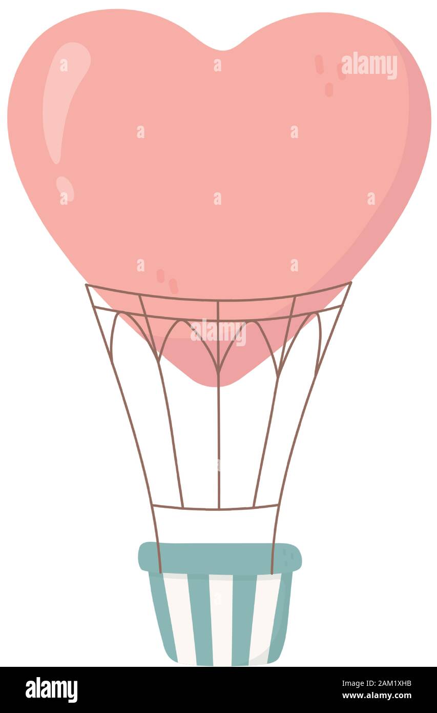happy valentines day hot air balloon shaped heart decoration vector ...