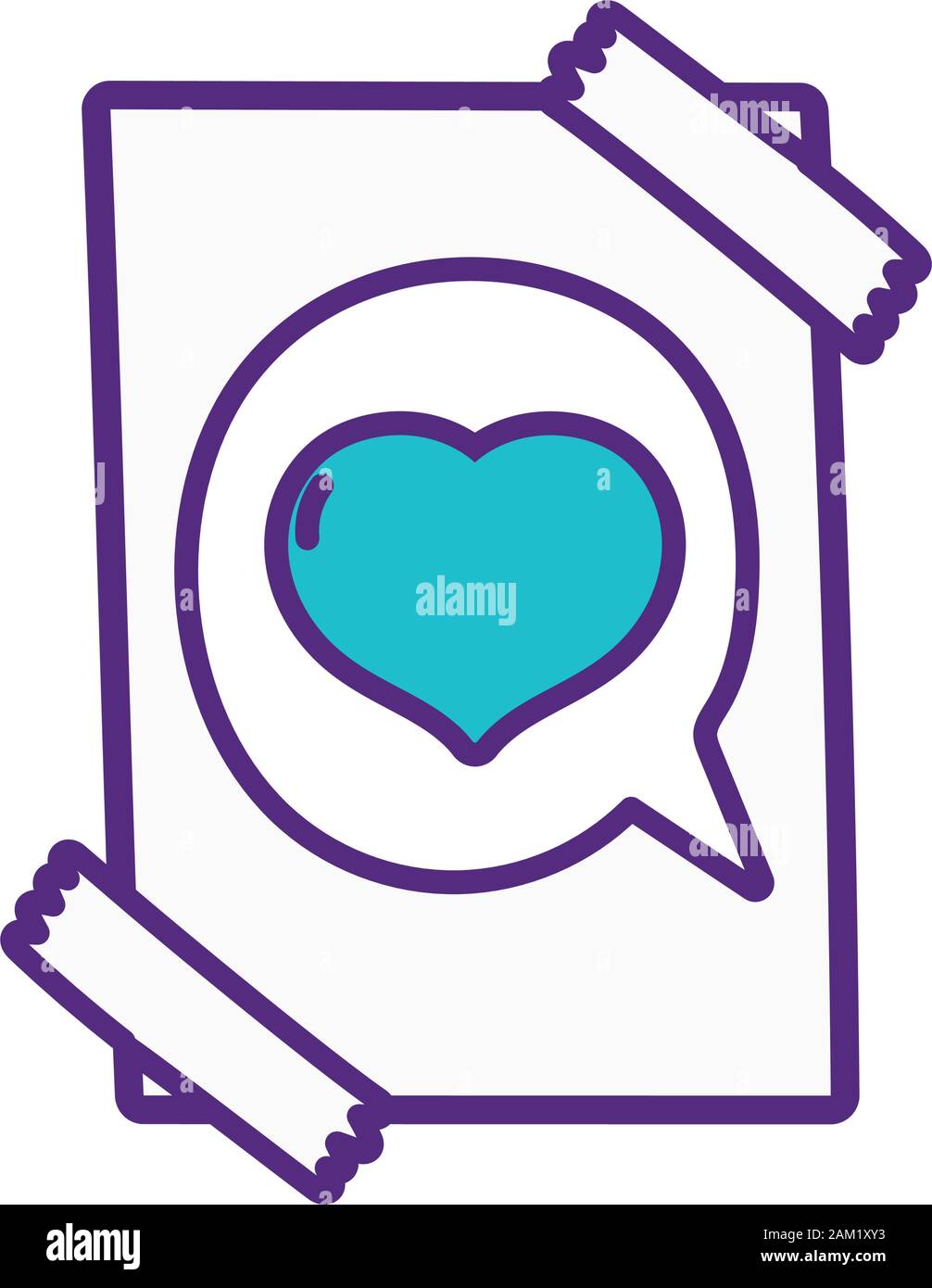 paper draw speech bubble heart love with adhesive tape on white ...