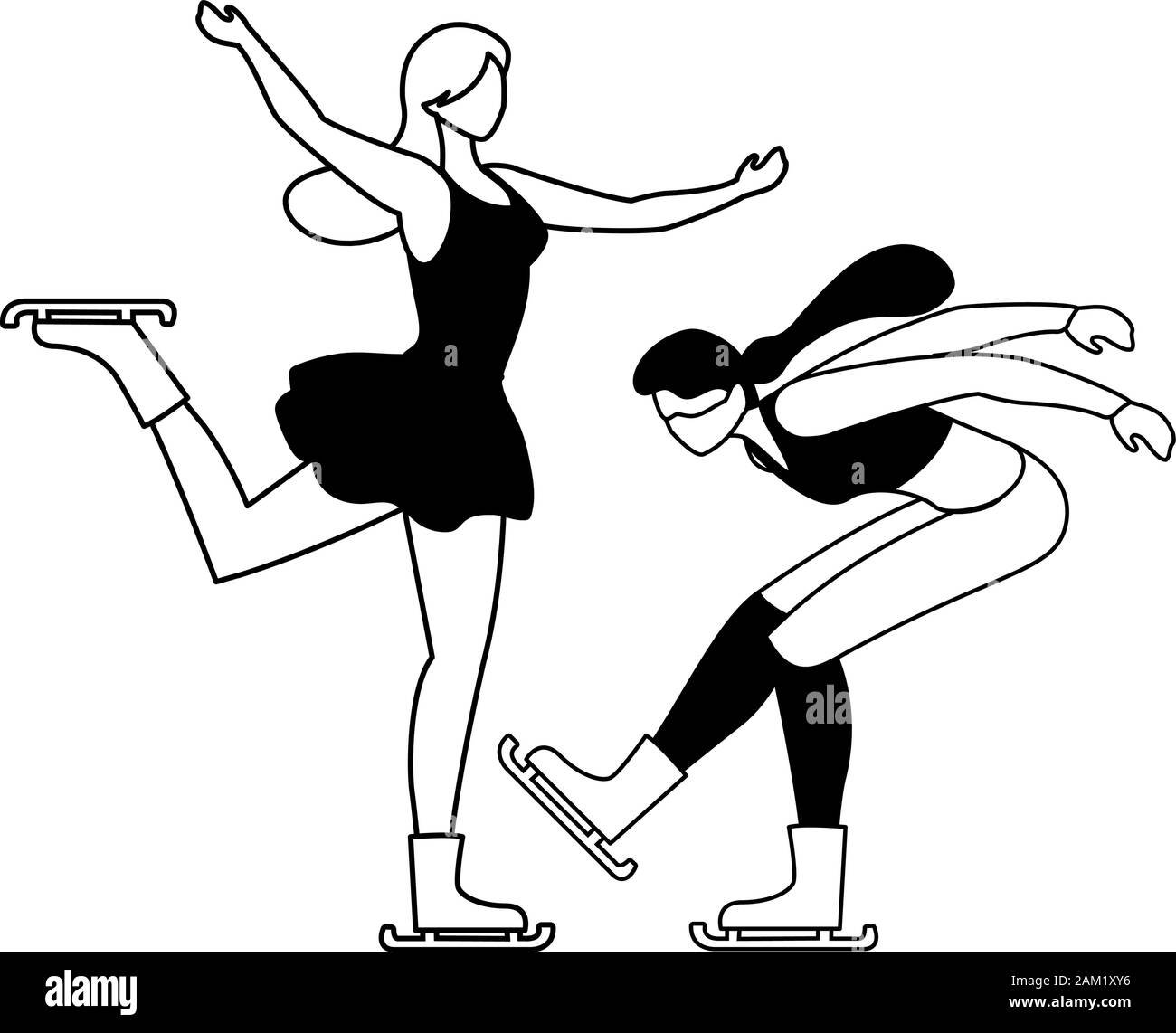 women practicing skating winter on white background vector illustration ...
