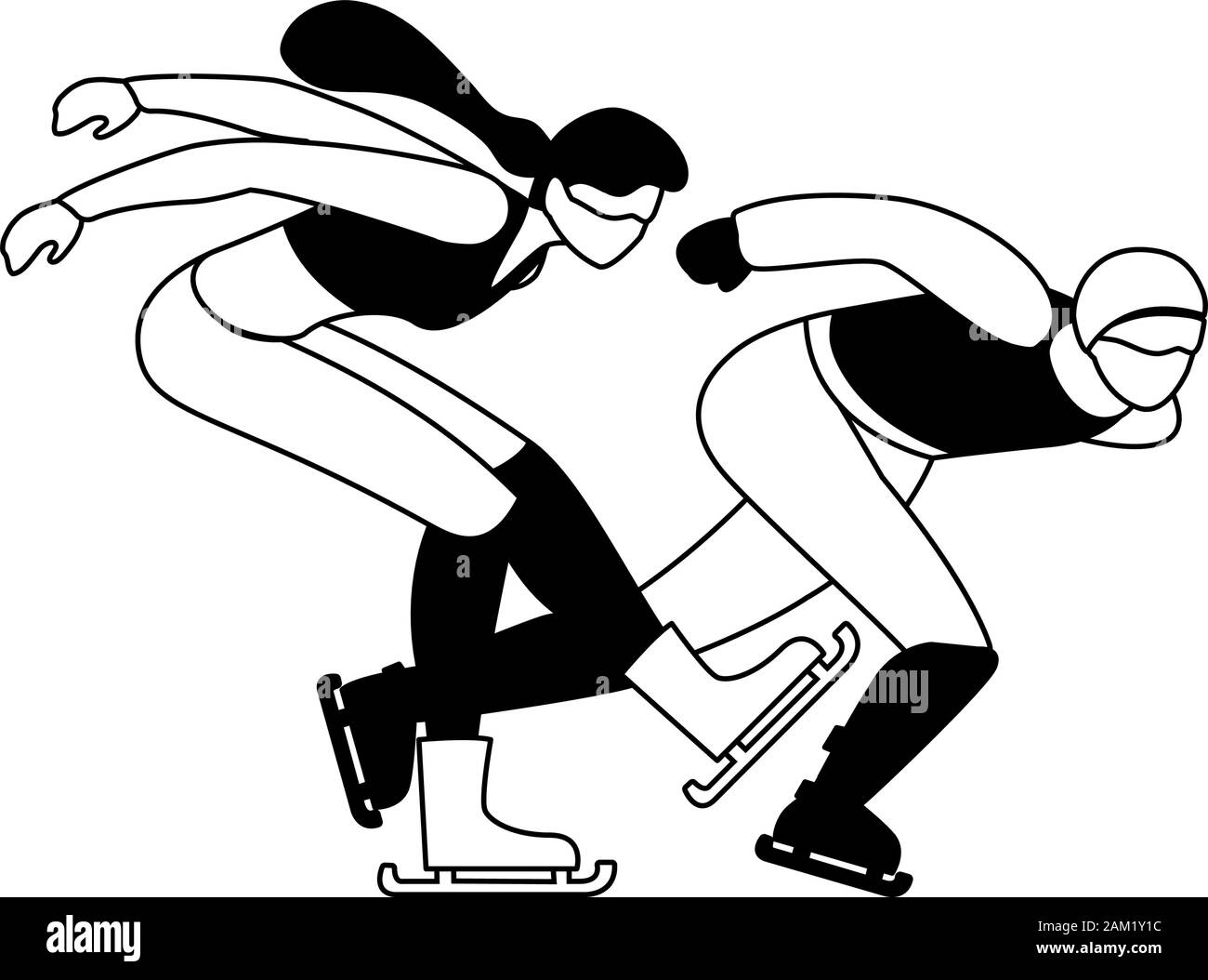 couple of people practicing speed skating on white background vector ...