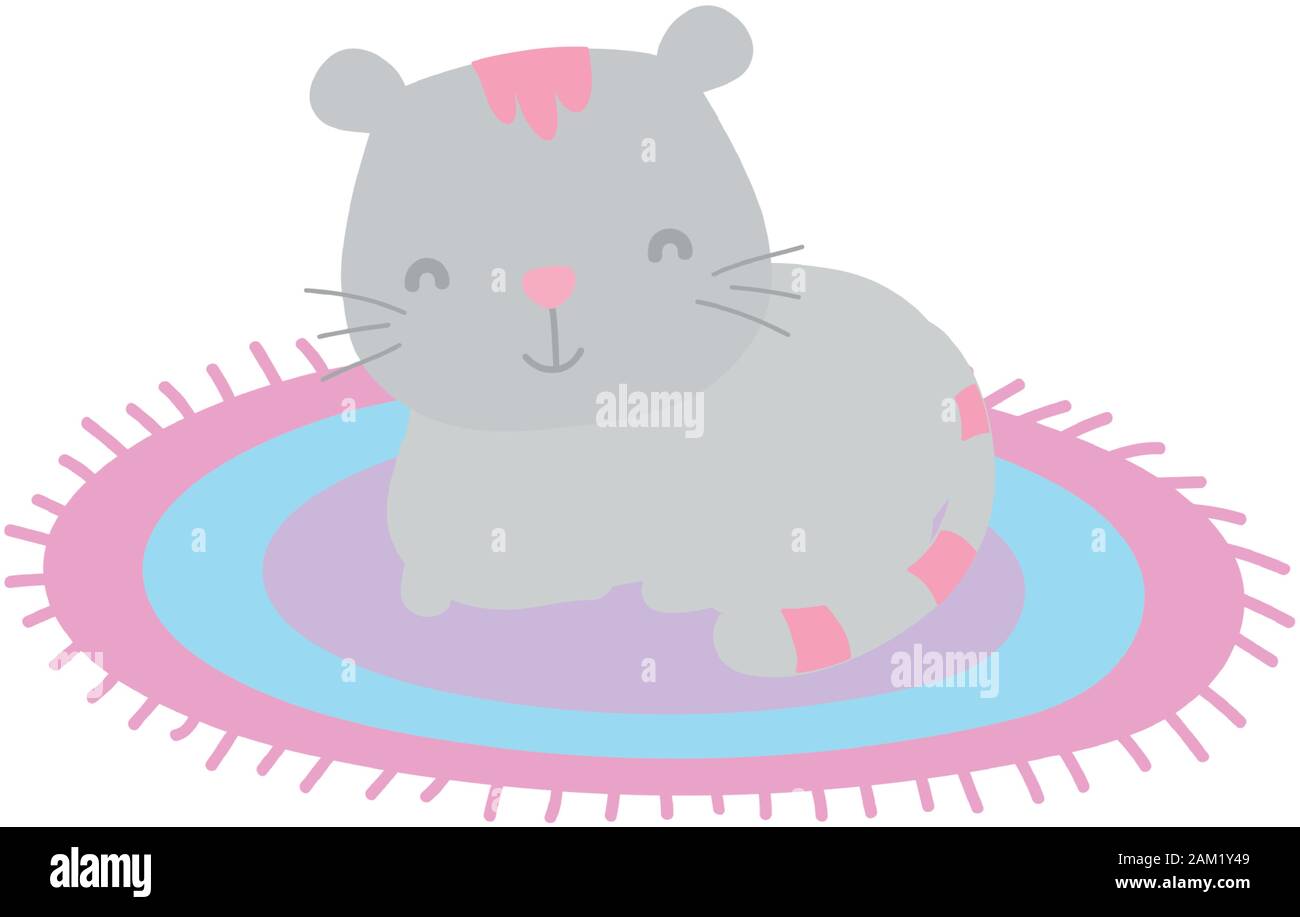 cute cat sitting on round carpet cartoon on white background vector ...