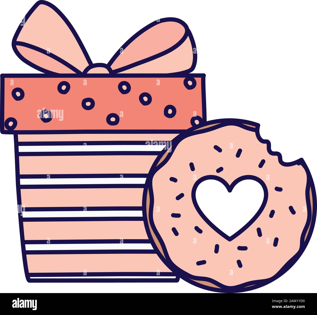 happy valentines day pink gift box and sweet donut vector illustration ...