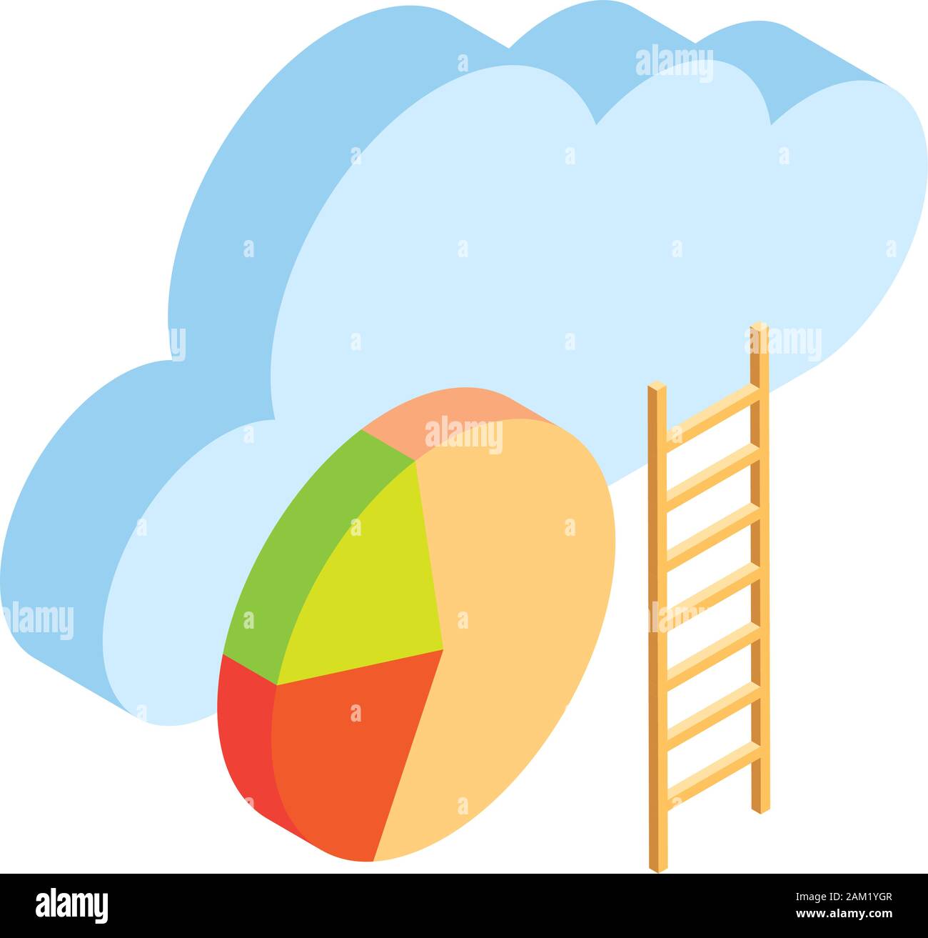 cloud with stairs and pie chart on white background vector illustration ...